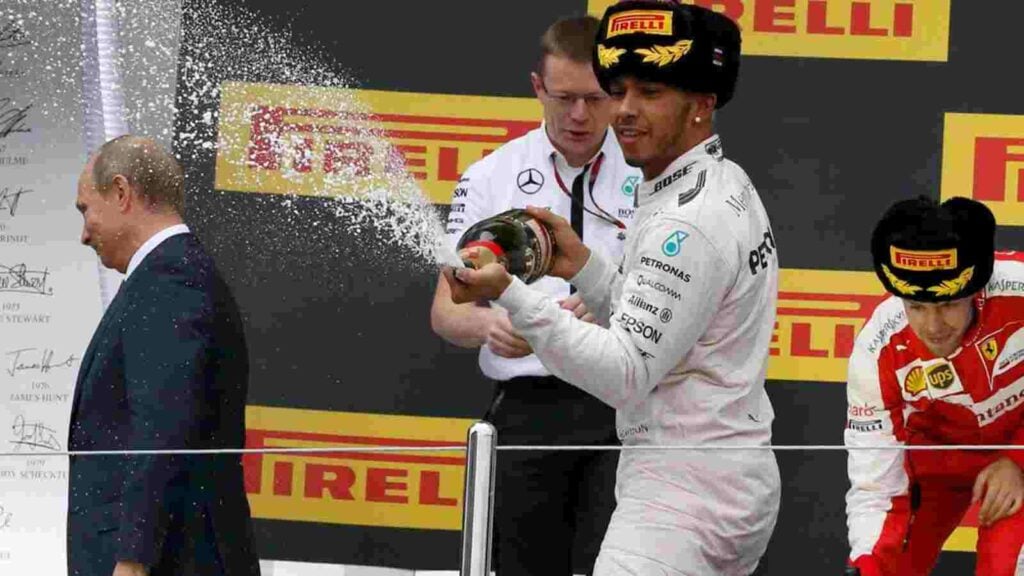 When Lewis Hamilton apologised for spraying champagne on Russian ...