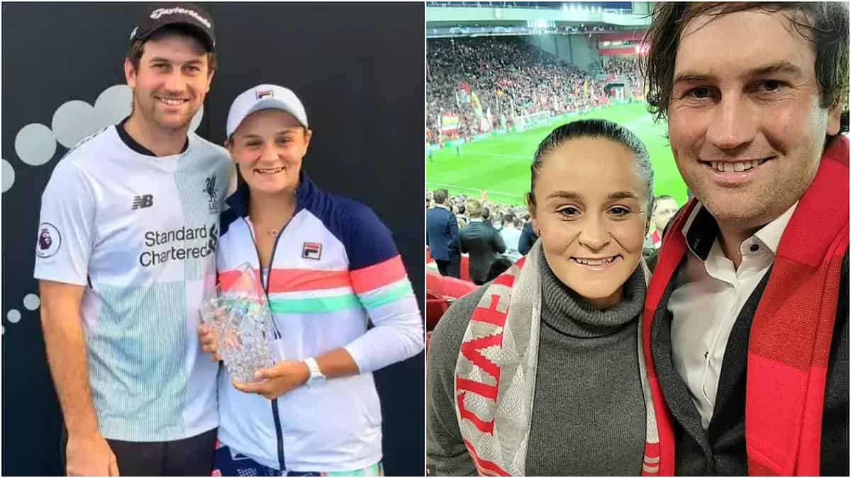 Ash Barty and husband Garry Kissick along with their pet 'Origi ...