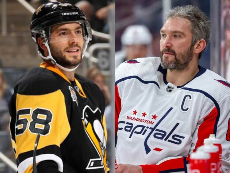 WATCH: Alex Ovechkin HUGS Kris Letang showing support while Evgeny Kuznetsov hilariously creeps ...
