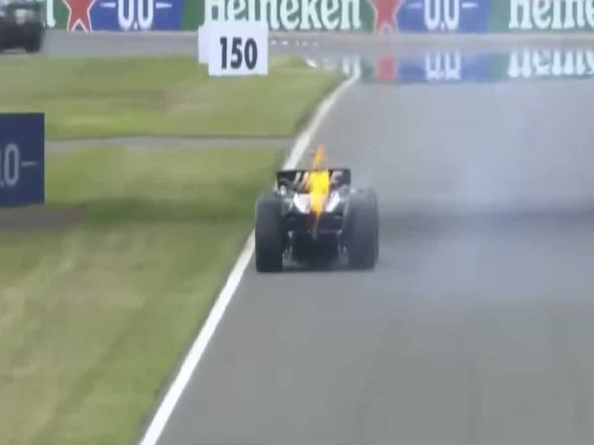 WATCH: Kevin Magnussen's engine burst into flames during the British GP