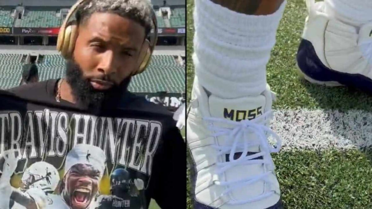 WATCH: Odell Beckham Jr. sports a Travis Hunter shirt with Randy Moss ...