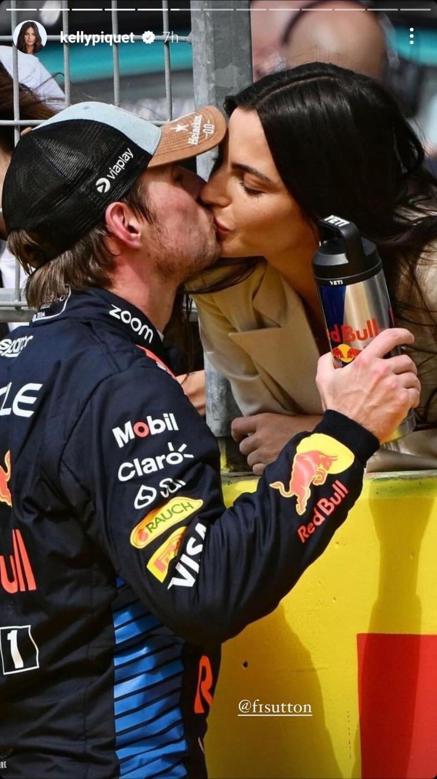 Max Verstappen and girlfriend Kelly Piquet share a romantic kiss after ...