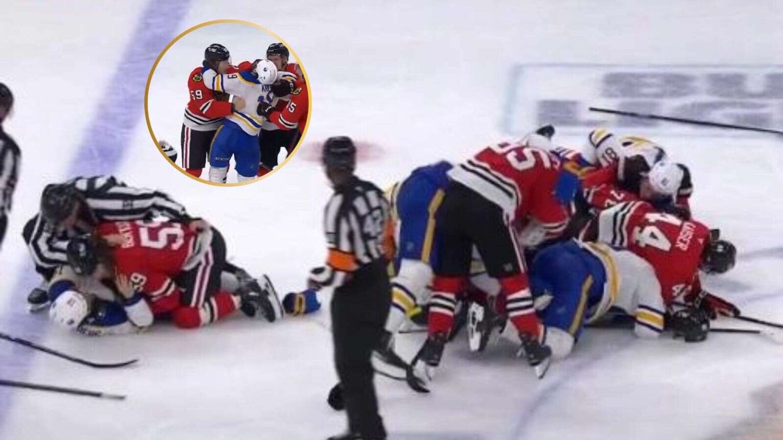 (Video) Massive 10-man brawl sparks during Blackhawks-Sabres game as ...