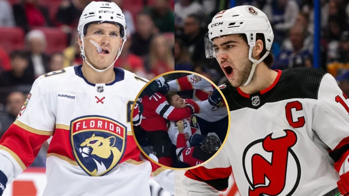 WATCH: Panthers' Matthew Tkachuk locked in chokehold by Devils star ...